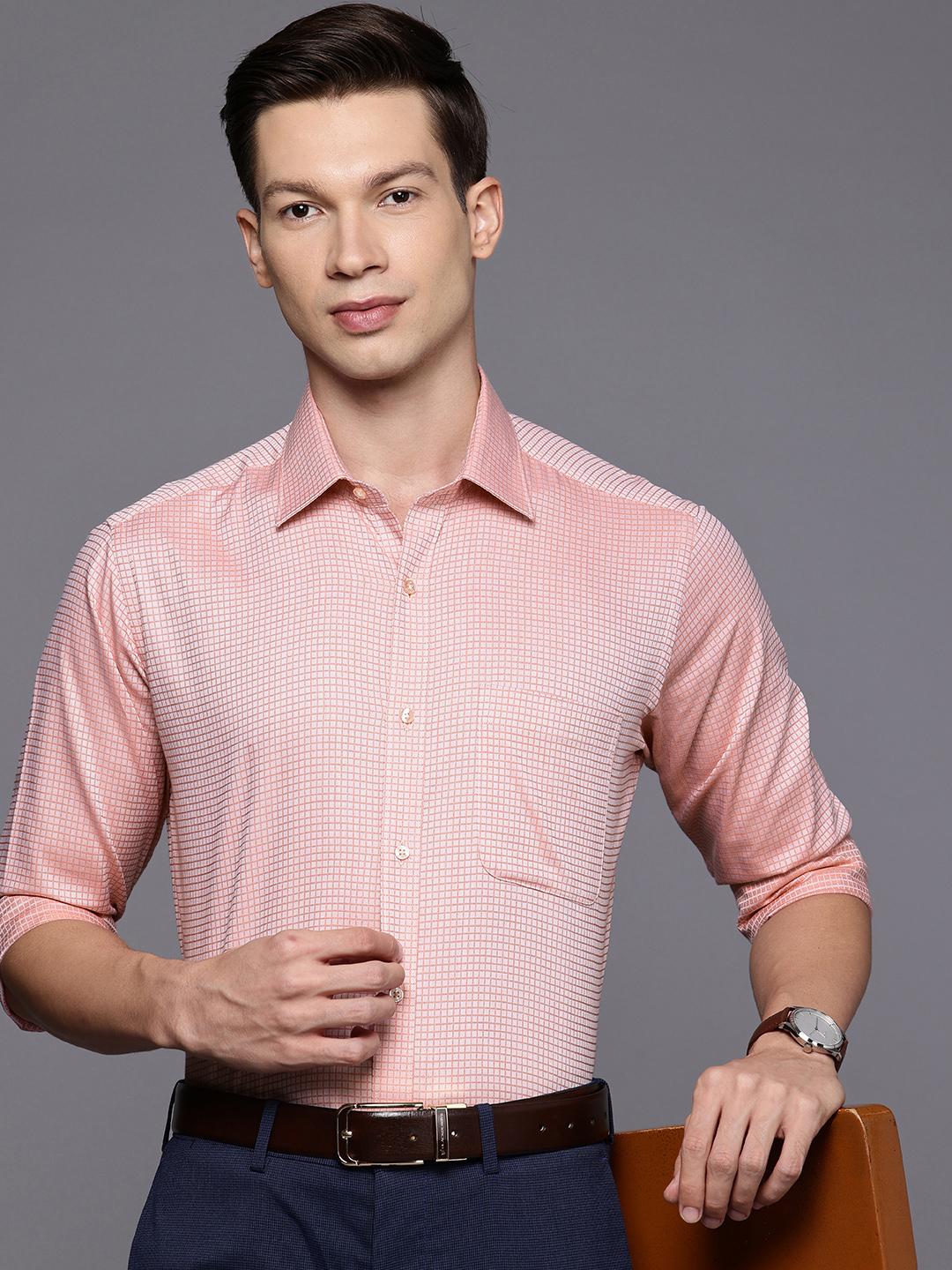 Buy Raymond Slim Fit Self Checked Pure Cotton Formal Shirt - Shirts for ...