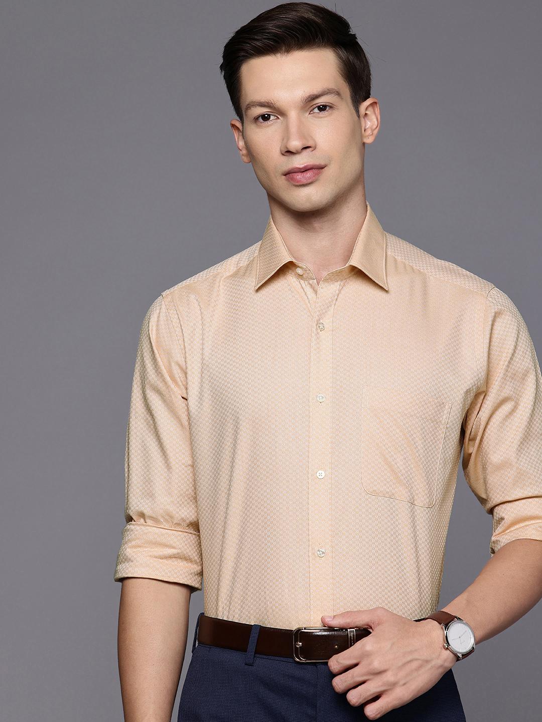 Buy Raymond Slim Fit Self Design Textured Pure Cotton Formal Shirt ...