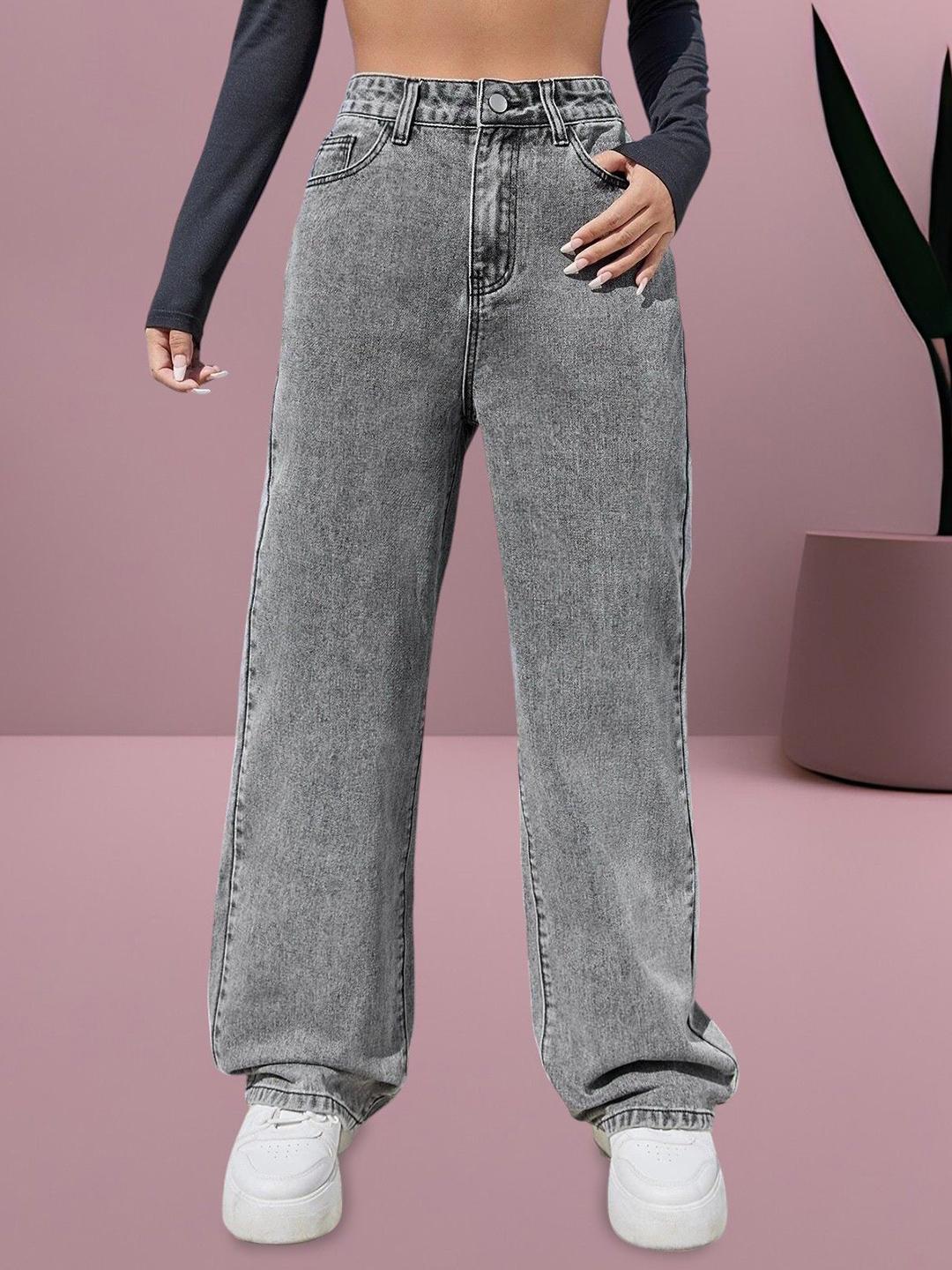 Buy RIVI Women Comfort Wide Leg High Rise Light Fade Acid Wash ...