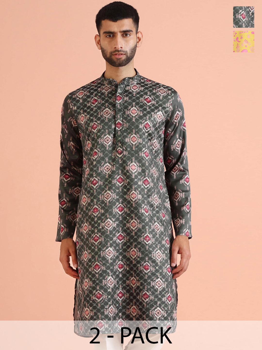 Buy KISAH Men Pack Of 2 Printed Kurta - Kurtas for Men 33464411 | Myntra