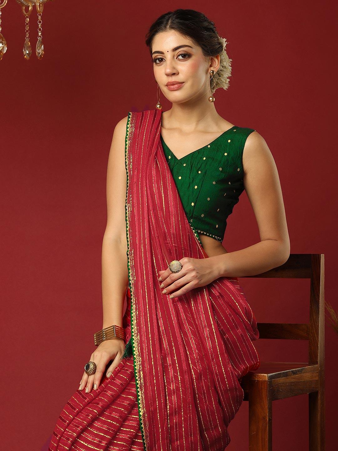 Buy Satrani Striped Woven Design Pure Georgette Saree - Sarees for ...
