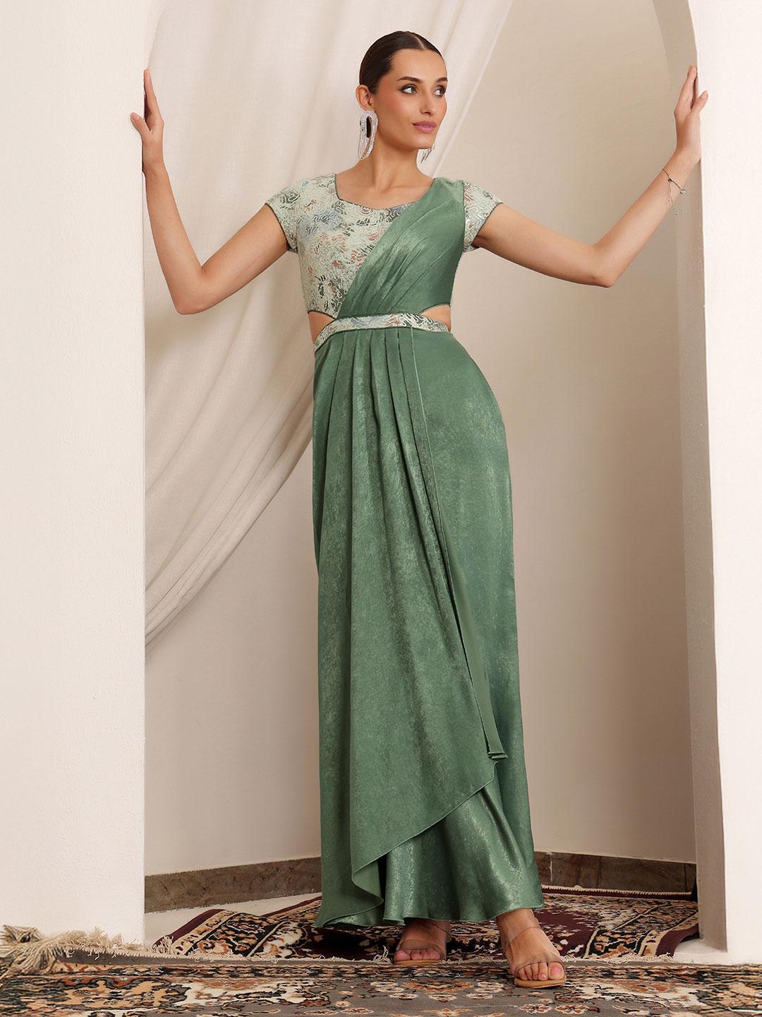Buy Miss Chase Luxe Siege Green Satin Maxi Dress - Dresses for Women ...