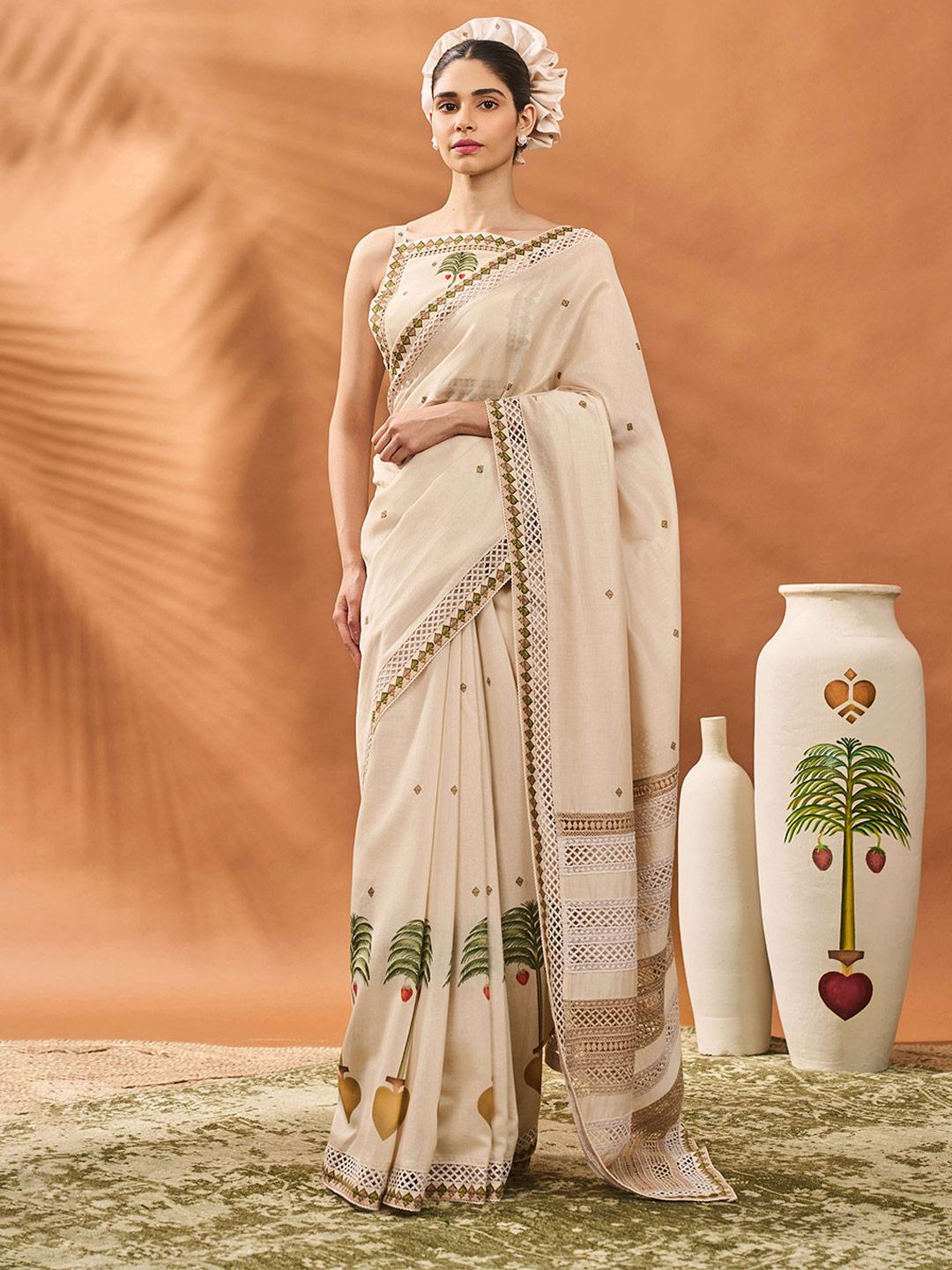 Buy Masaba Ethnic Motifs Saree With Blouse Piece - Sarees for Women ...