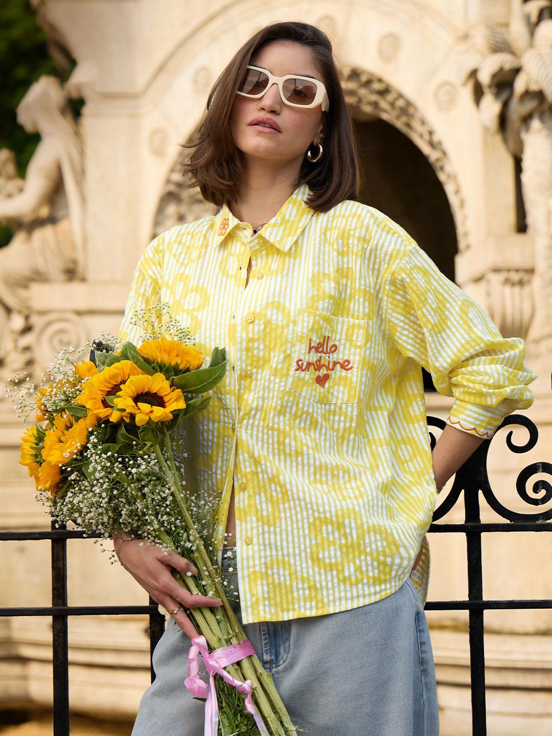 Buy The Souled Store Sunshine Women Spread Collar Embroidery Cotton ...