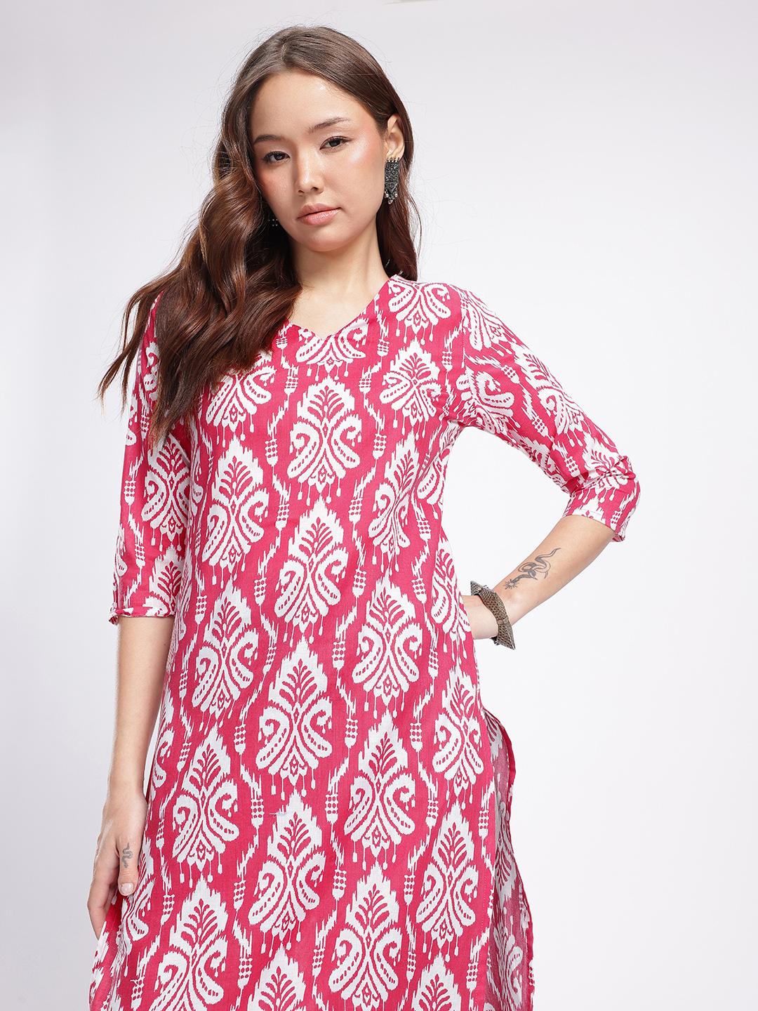 Buy Anouk Rustic V Neck Ethnic Motifs Printed Straight Kurta - Kurtas ...