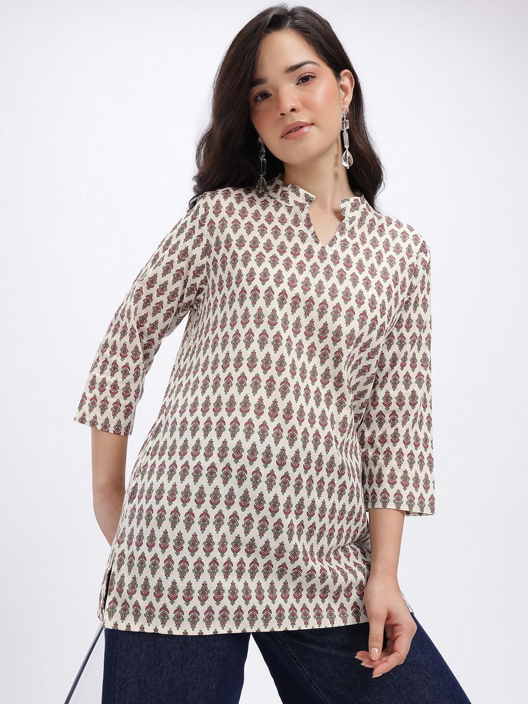 Buy Anouk Rustic Floral Printed Mandarin Collar Straight Kurti - Kurtis ...