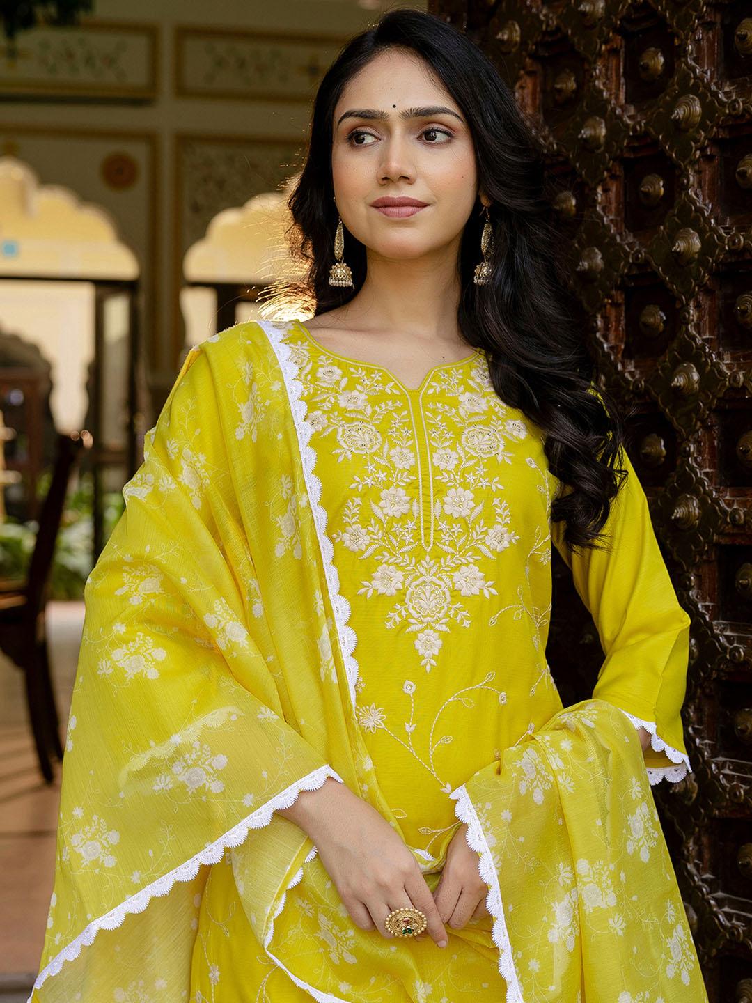 Buy Anouk Rustic Women Floral Embroidered Regular Kurta With Trousers ...