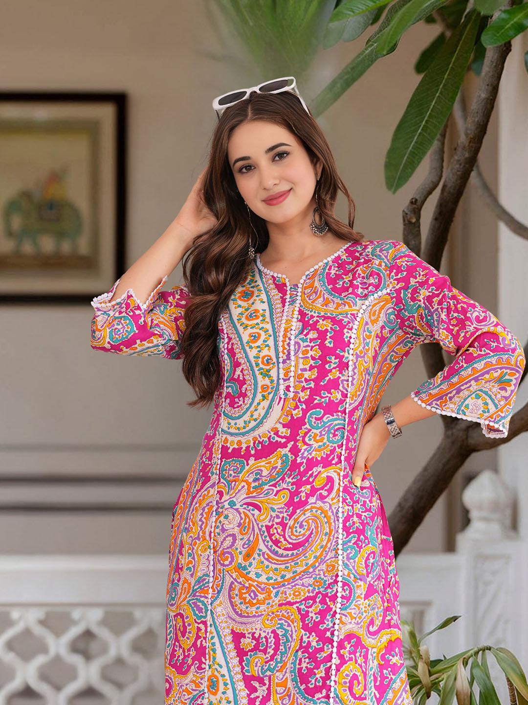 Buy Royal Export Women Floral Printed Thread Work Floral Kurta - Kurtas ...