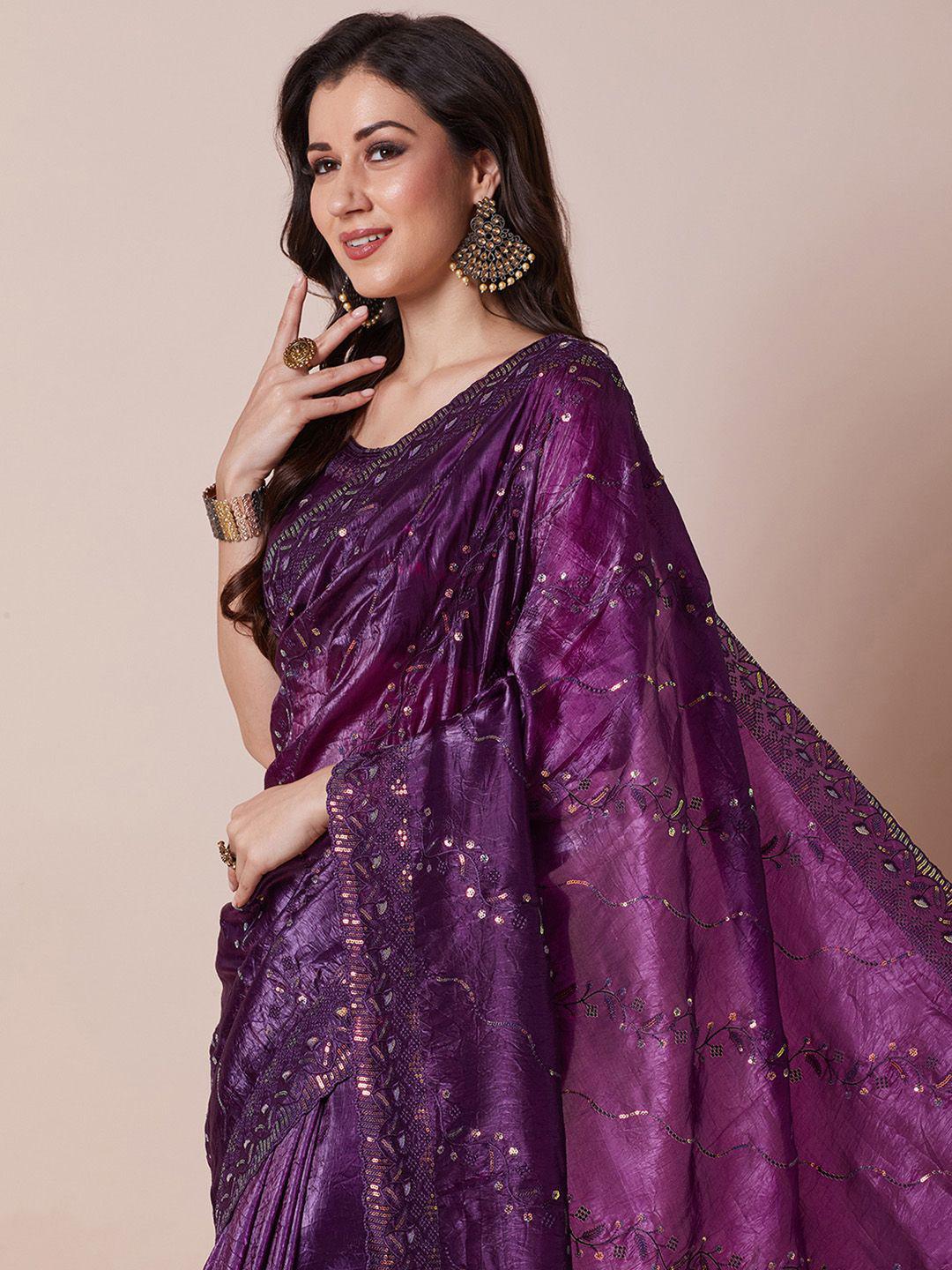 Buy House Of Pataudi Embellished Paper Silk Tissue Saree With ...