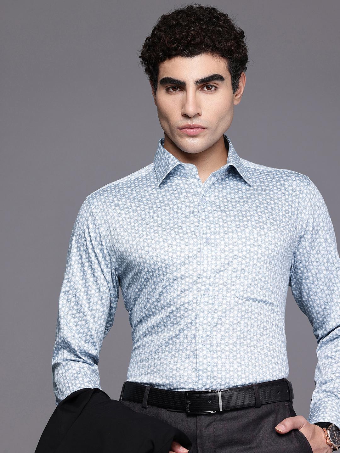Buy Raymond Pure Cotton Slim Fit Geometric Printed Formal Shirt ...