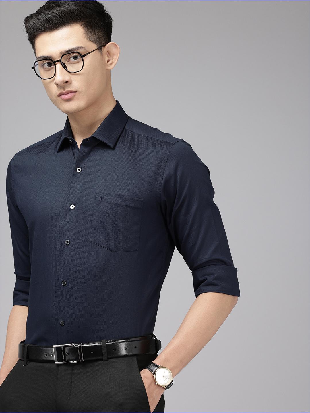 Buy Arrow Pure Cotton Self Design Manhattan Slim Fit Textured Formal ...