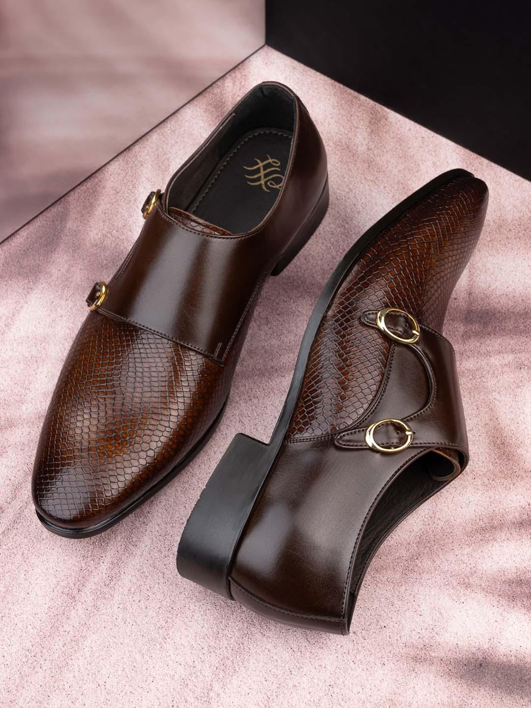 Buy House Of Pataudi Men Textured Formal Monks - Formal Shoes for Men ...