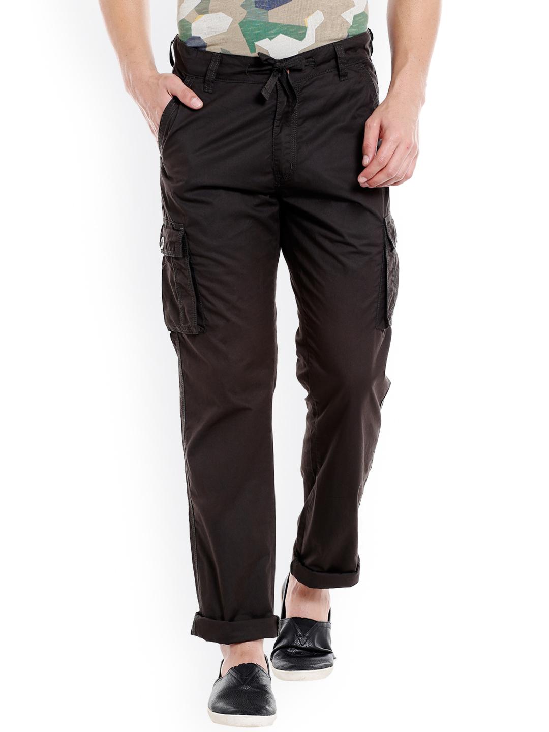 Buy Beevee Men Olive Brown Regular Fit Solid Cargos - Trousers for Men ...