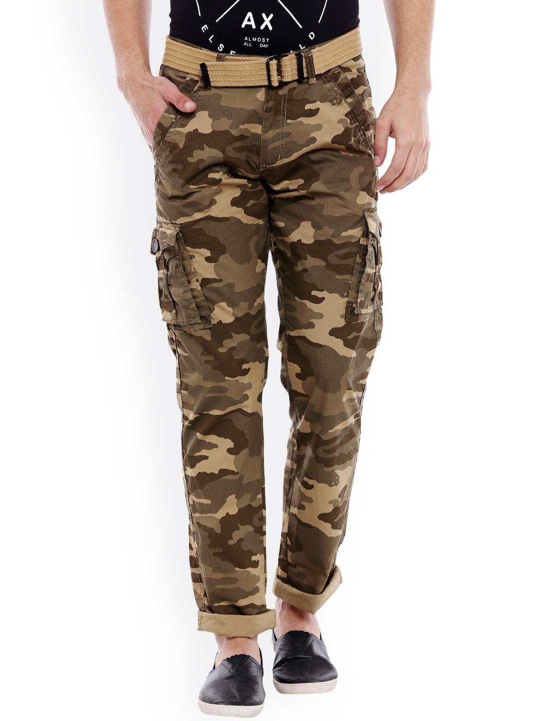 Buy Beevee Men Khaki Regular Fit Printed Cargos - Trousers for Men ...