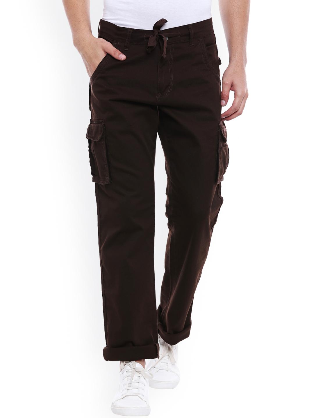 Buy Beevee Men Coffee Brown Regular Fit Solid Cargos - Trousers for Men ...