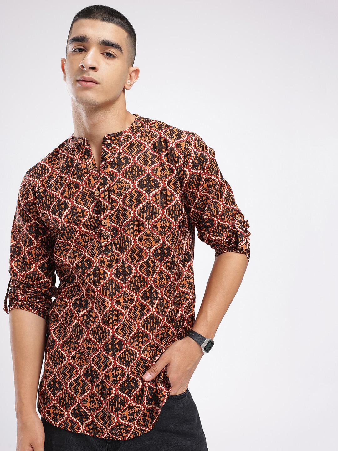 Buy Anouk Rustic Band Collar Ethnic Motifs Printed Roll Up Sleeves ...