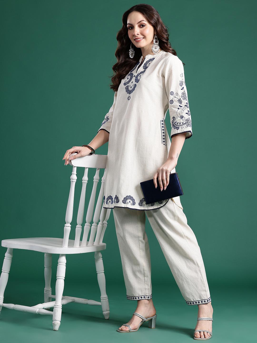 Buy Indo Era Ethnic Motifs Embroidered Regular Thread Work Kurta With ...