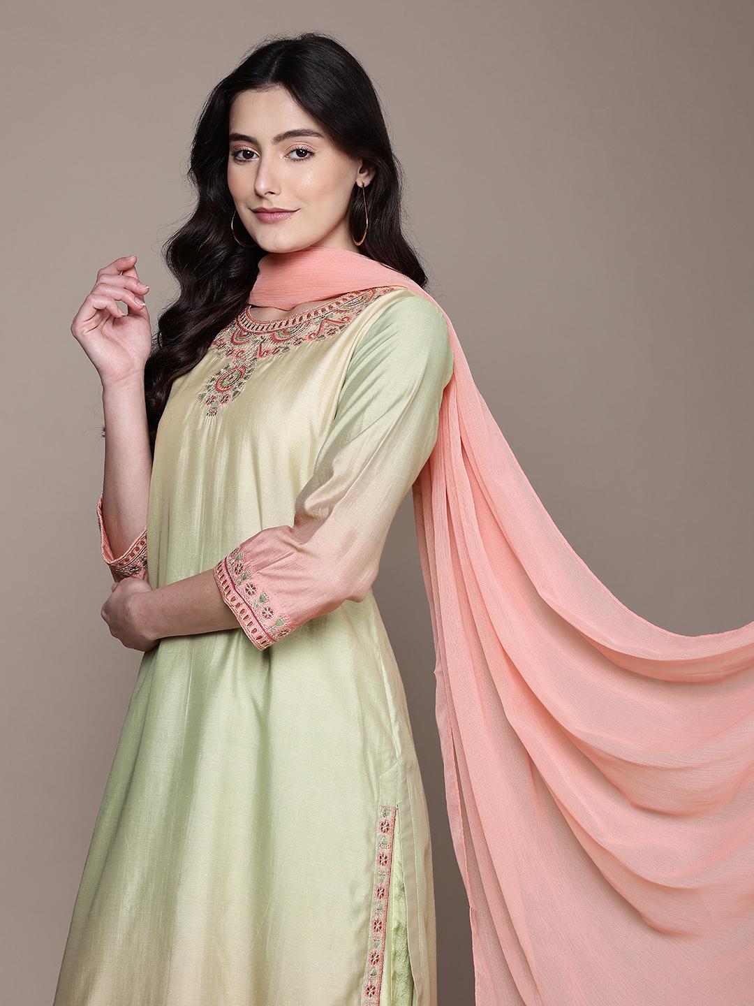 Buy Aarke Ritu Kumar Floral Thread Work Kurta With Palazzos & Dupatta ...