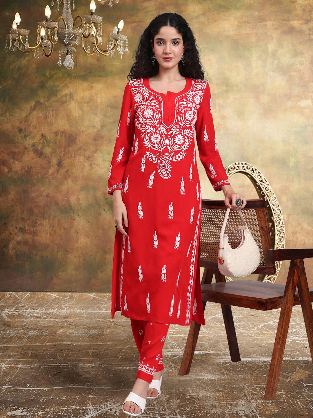 Buy PARAMOUNT CHIKAN Women Ethnic Motifs Embroidered Chikankari Kurta ...