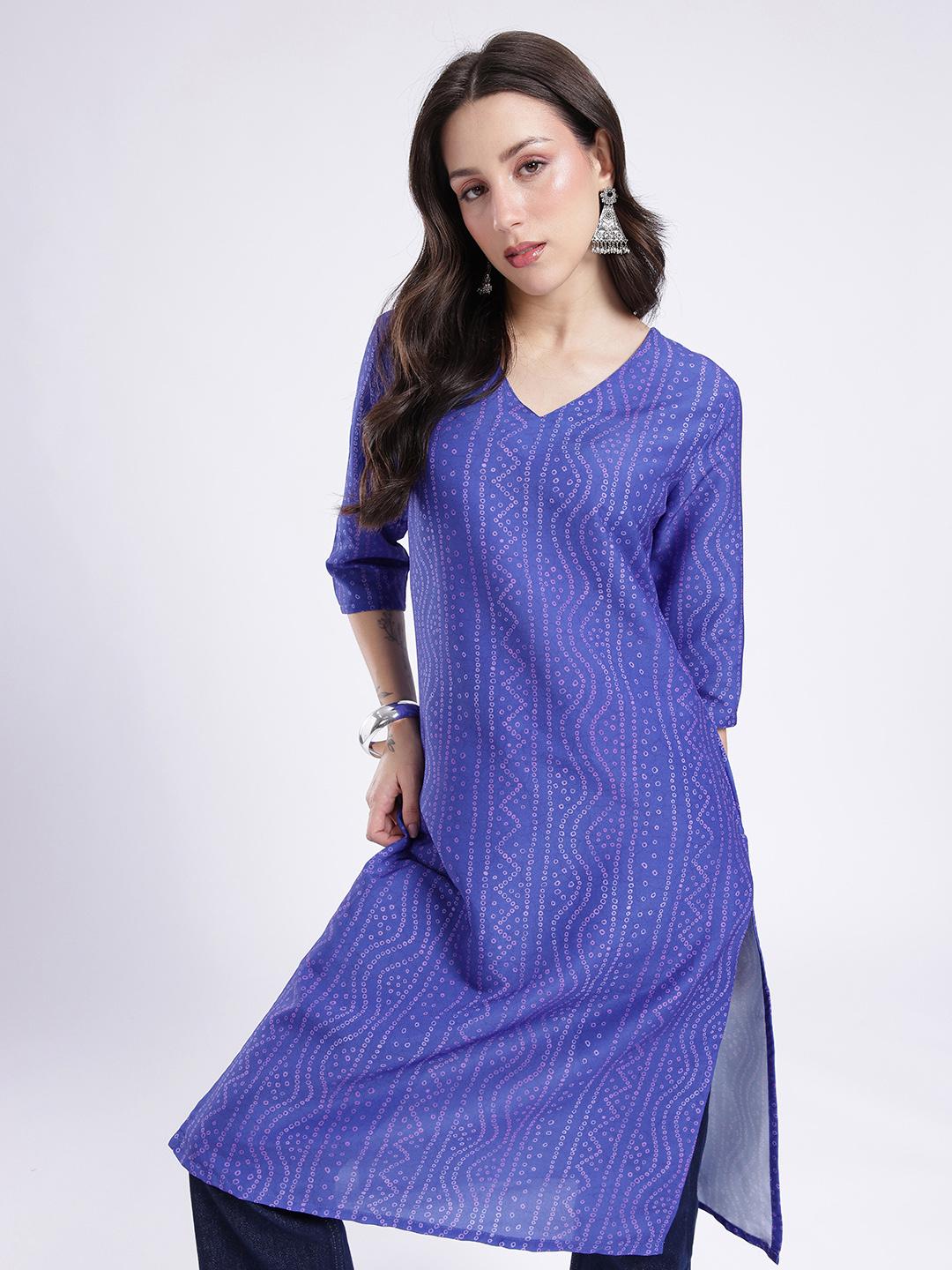Buy Anouk Rustic Bandhani Printed Straight Kurta - Kurtas for Women ...