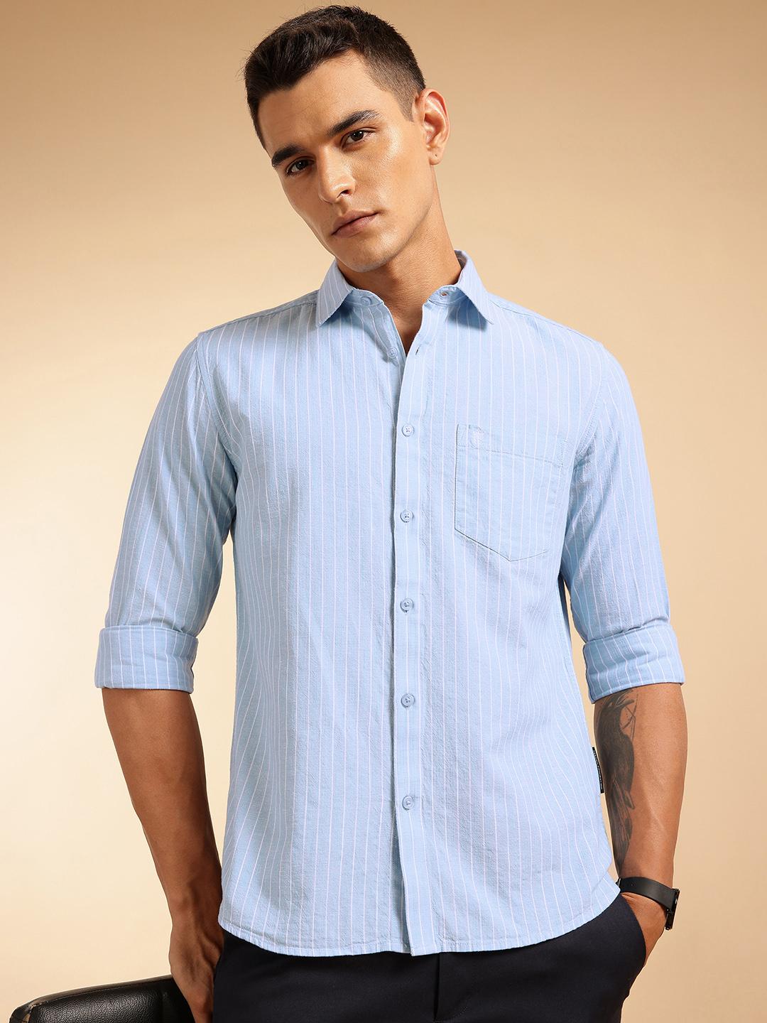 Buy French Connection Men Premium Slim Fit Striped Cotton Linen Casual ...