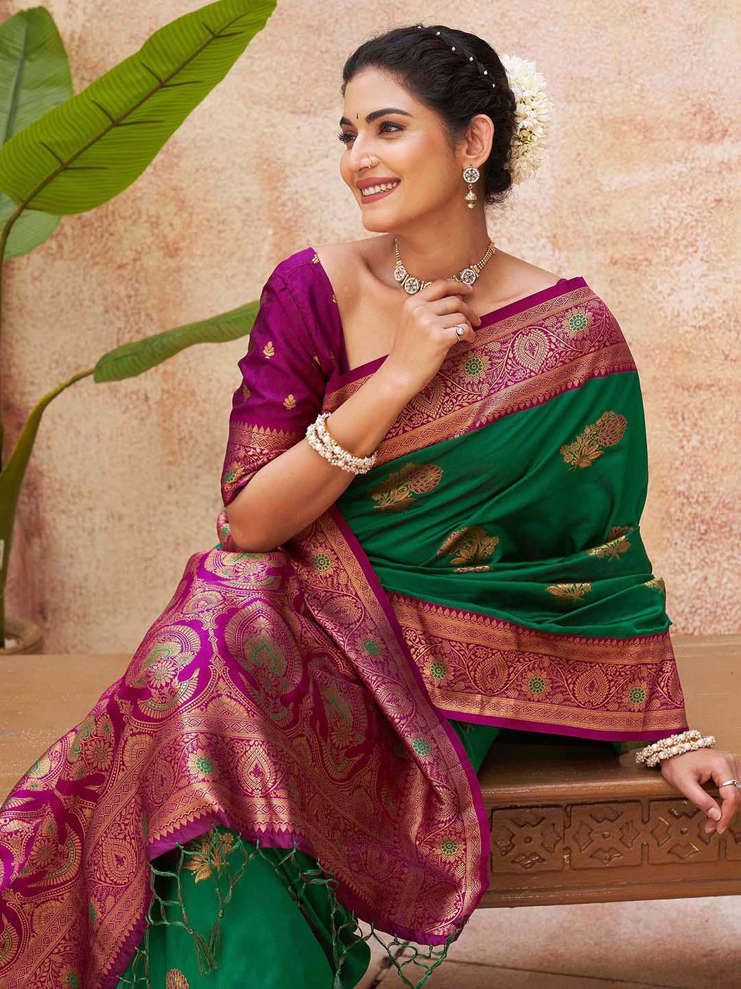 Buy Satrani Woven Design Zari Banarasi Saree - Sarees for Women ...