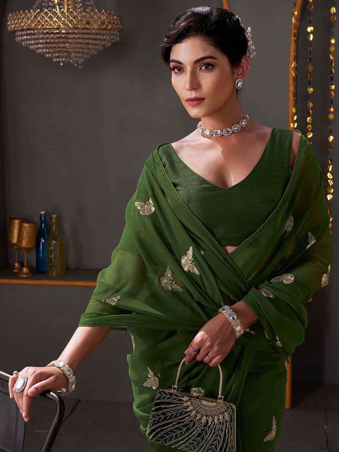 Buy Satrani Embellished Embroidered Pure Georgette Saree - Sarees for ...