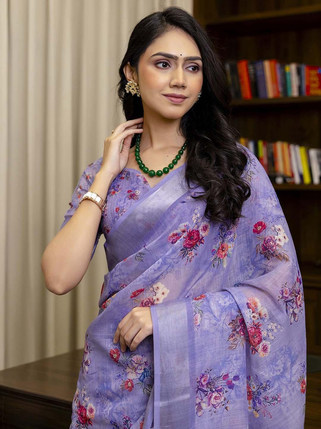 Buy Satrani Floral Printed Zari Ready To Wear Saree - Sarees for Women ...