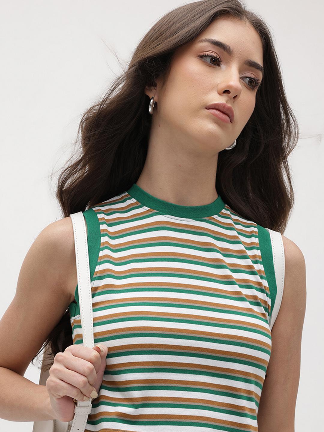 Buy The Roadster Lifestyle Co. Striped Pure Cotton Crop Top - Tops for ...