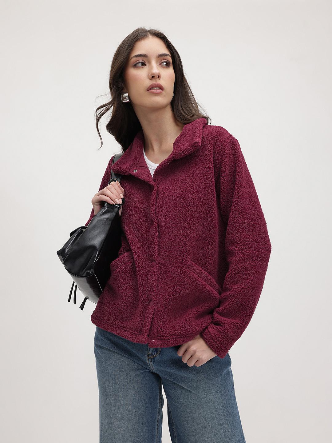 Buy The Roadster Lifestyle Co. Solid Sherpa Jacket - Jackets for Women ...
