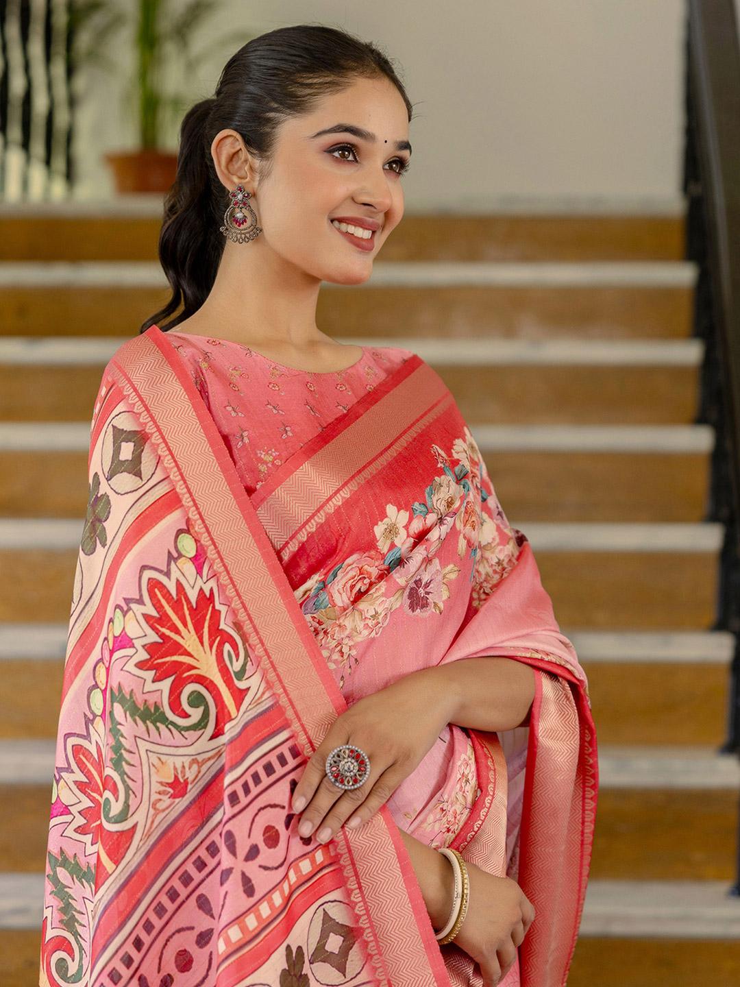 Buy Satrani Floral Printed Zari Saree - Sarees for Women 34170078 | Myntra