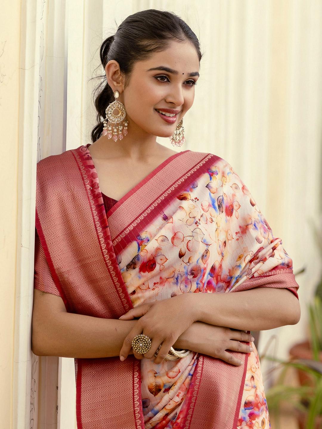 Buy Satrani Floral Zari Silk Blend Ready To Wear Saree - Sarees for ...