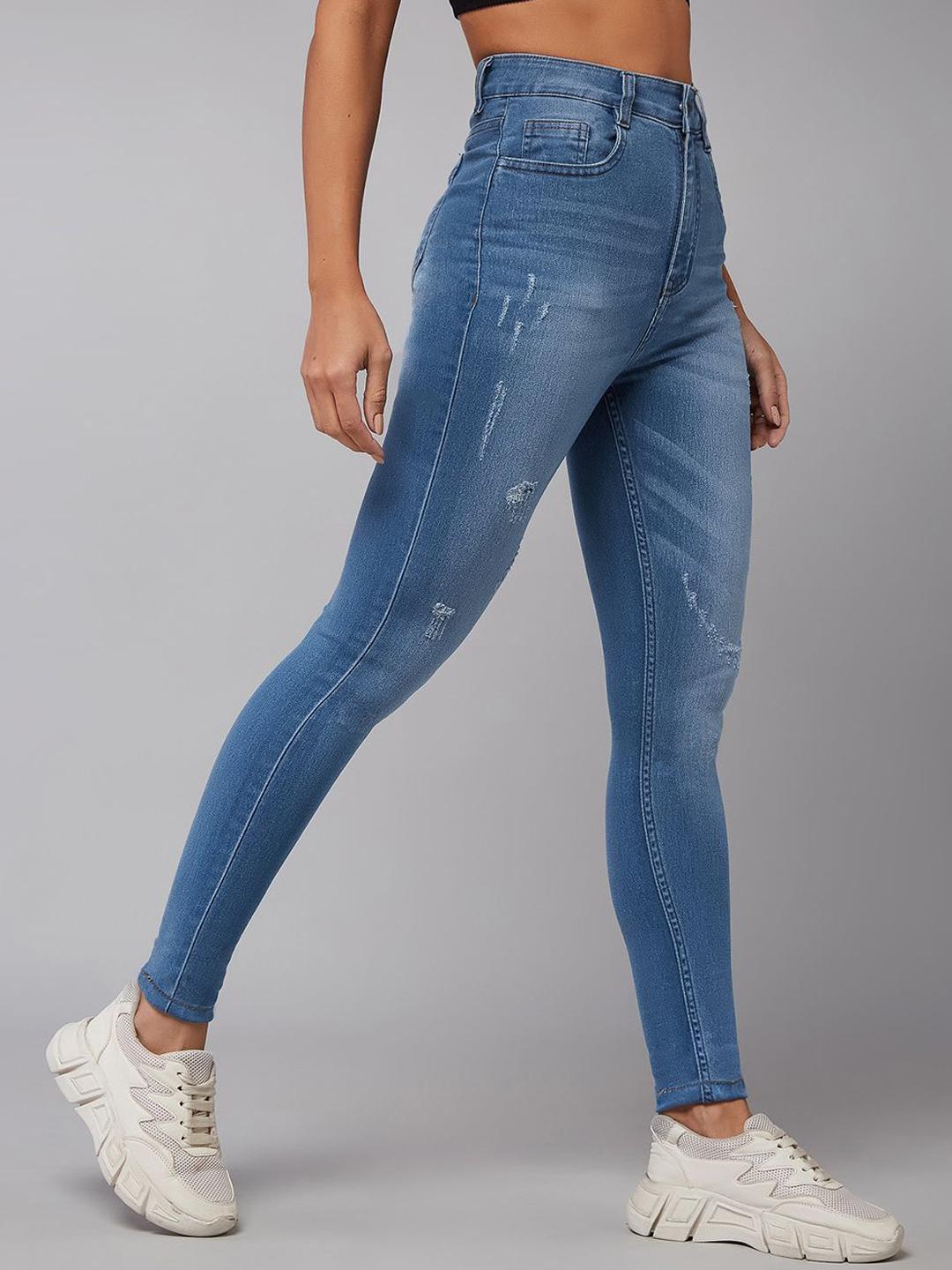 Buy DOLCE CRUDO Women Skinny Fit High Rise Mildly Distressed Heavy Fade ...