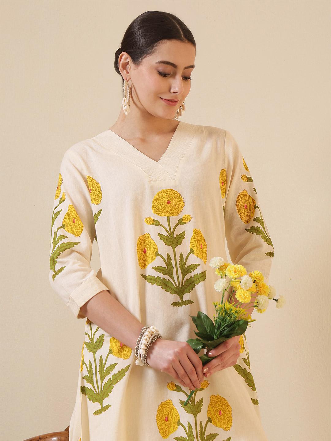 Buy Anouk Women Ethnic Motifs Printed Regular Pure Cotton Kurta With ...