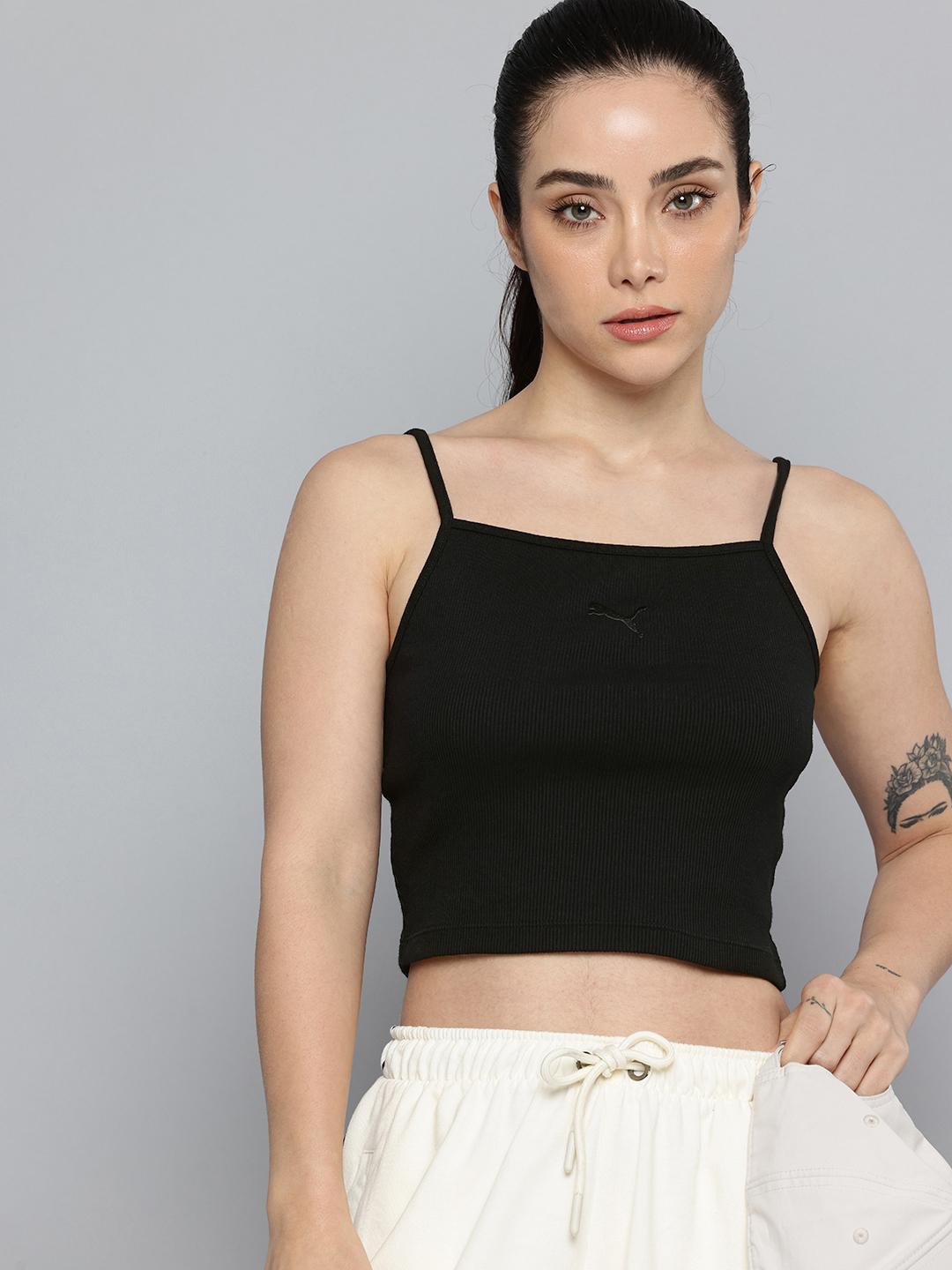 Buy Puma ESS ELEVATED Pure Cotton Shoulder Straps Ribbed Crop Top ...