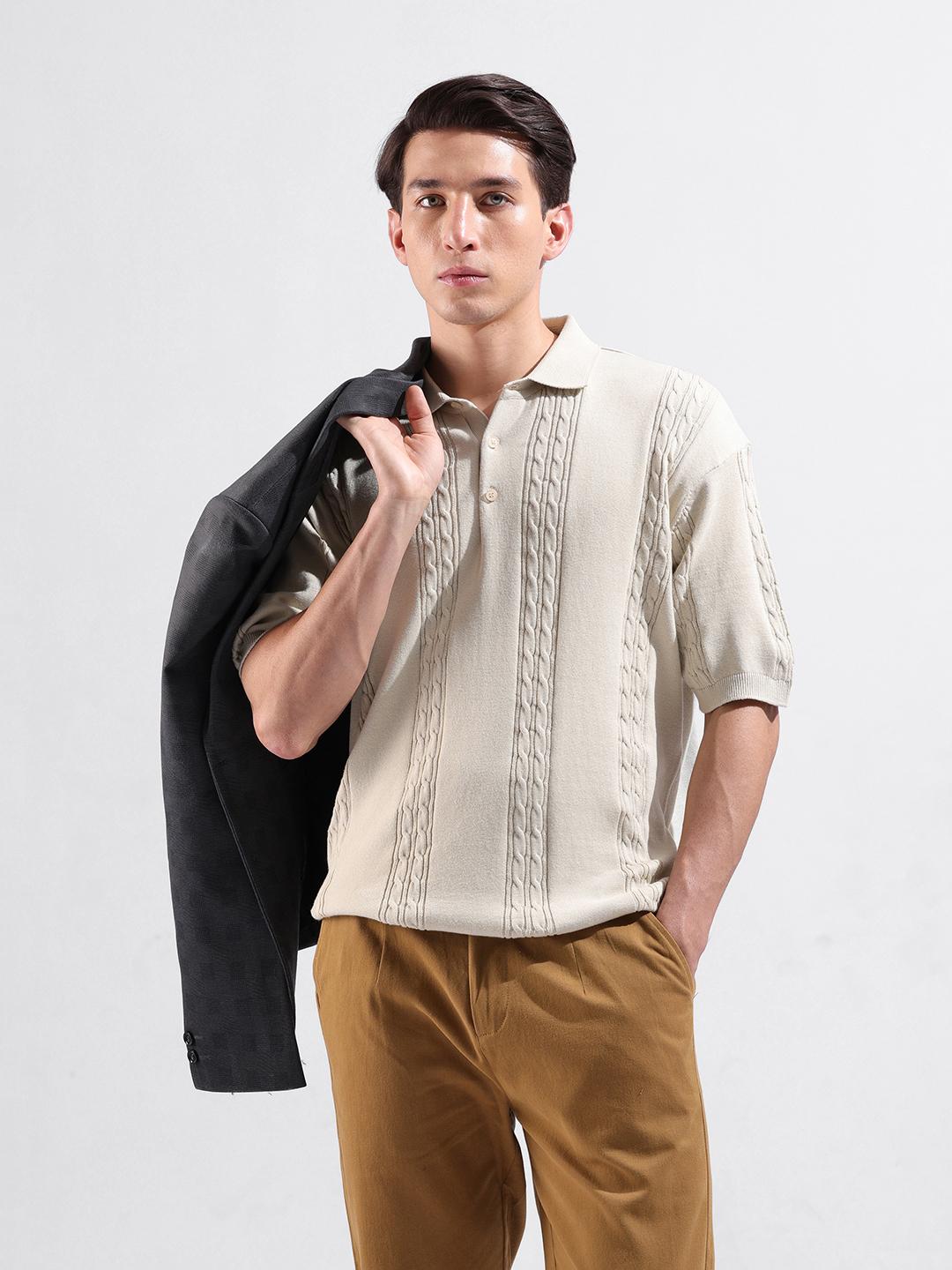 Buy The Indian Garage Co Men Flat Knit Oversized Textured Polo T Shirt ...