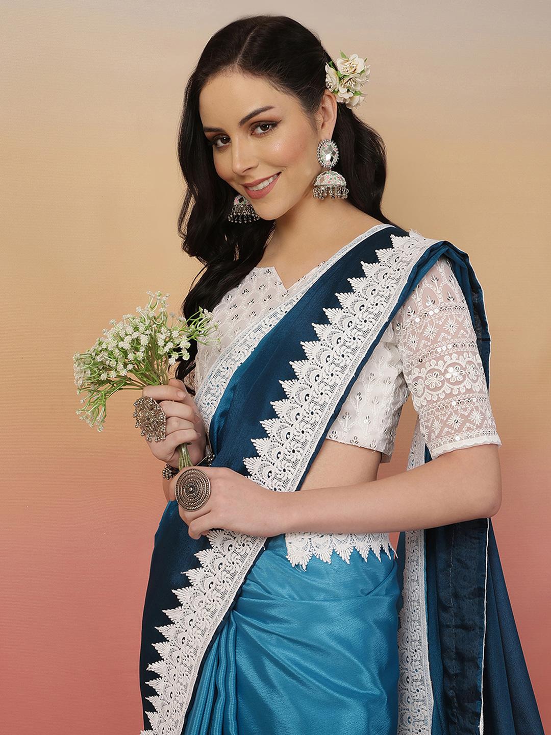 Buy Sangria Ombre Embellished Border Saree With Unstitched Blouse ...