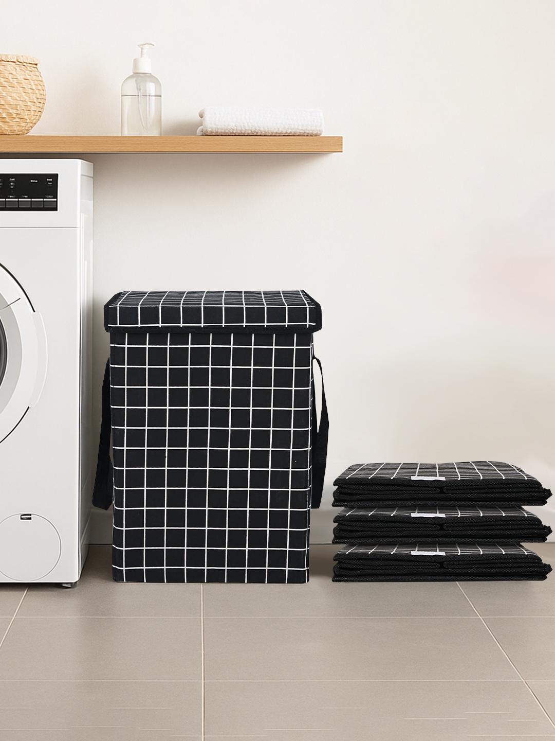 Buy Kuber Industries 4 Pcs Black Checked Foldable LaundryBag75L ...