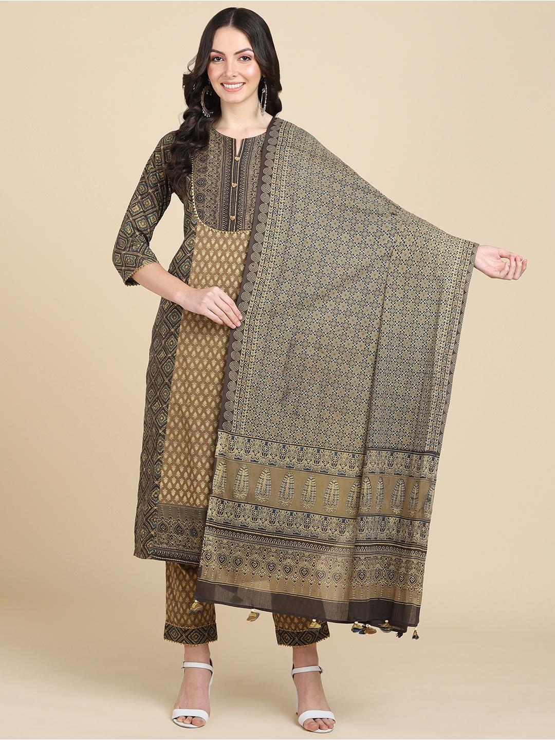 Buy Dillen Ethnic Motifs Ajrakh Printed Pure Cotton Dupatta - Dupatta ...