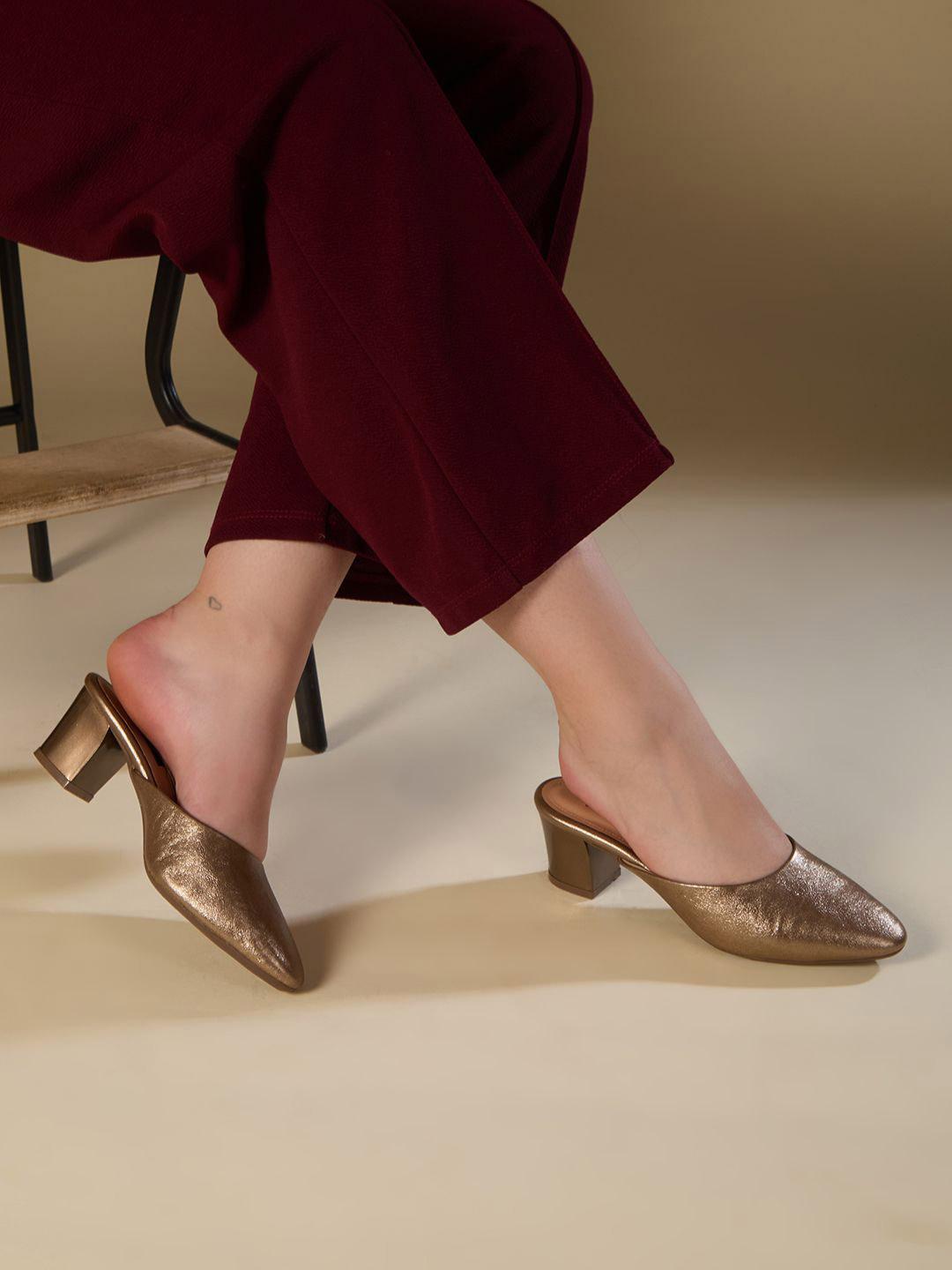 Buy Inc 5 Women Textured Pointed Toe Block Mules - Heels for Women ...