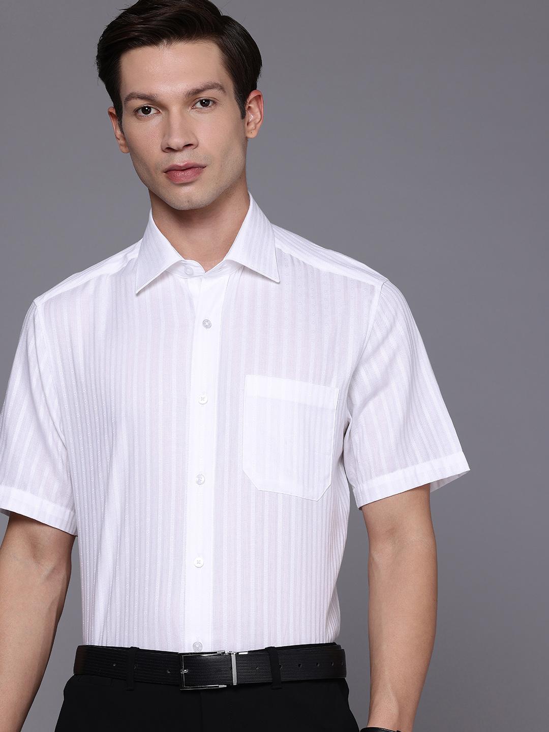 Buy Louis Philippe Pure Cotton Self Striped Classic Formal Shirt ...