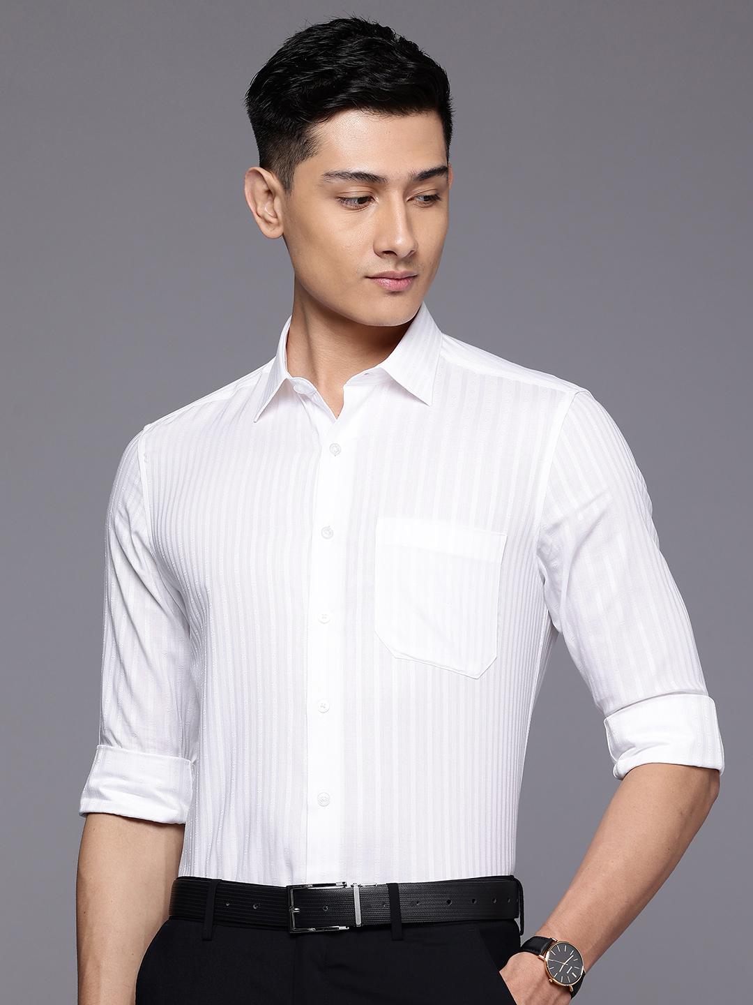 Buy Louis Philippe Slim Fit Self Striped Pure Cotton Casual Shirt ...