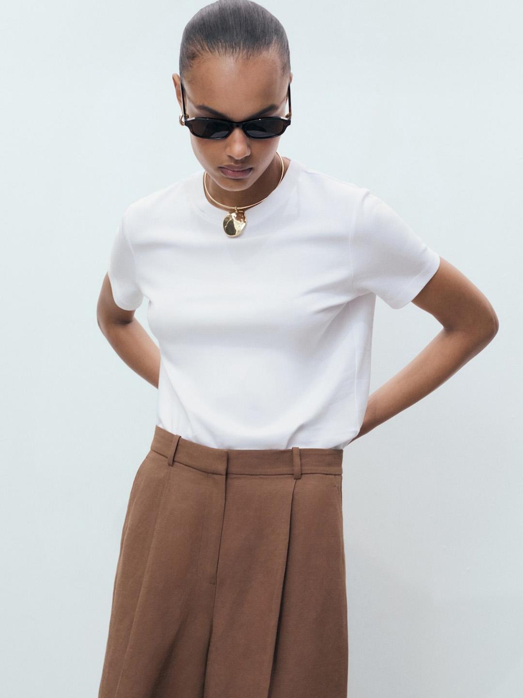 Buy MANGO Round Neck Solid T Shirt - Tshirts for Women 34383362 | Myntra