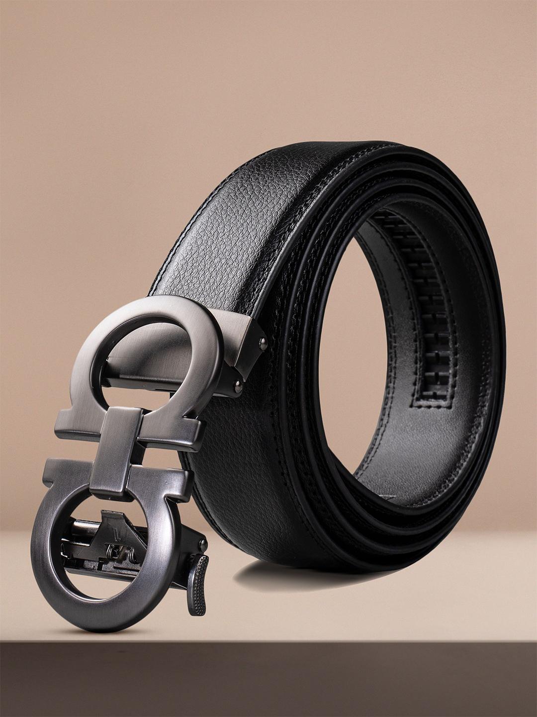 Buy CONTACTS Men Solid Leather Slider Buckle Belt - Belts for Men ...