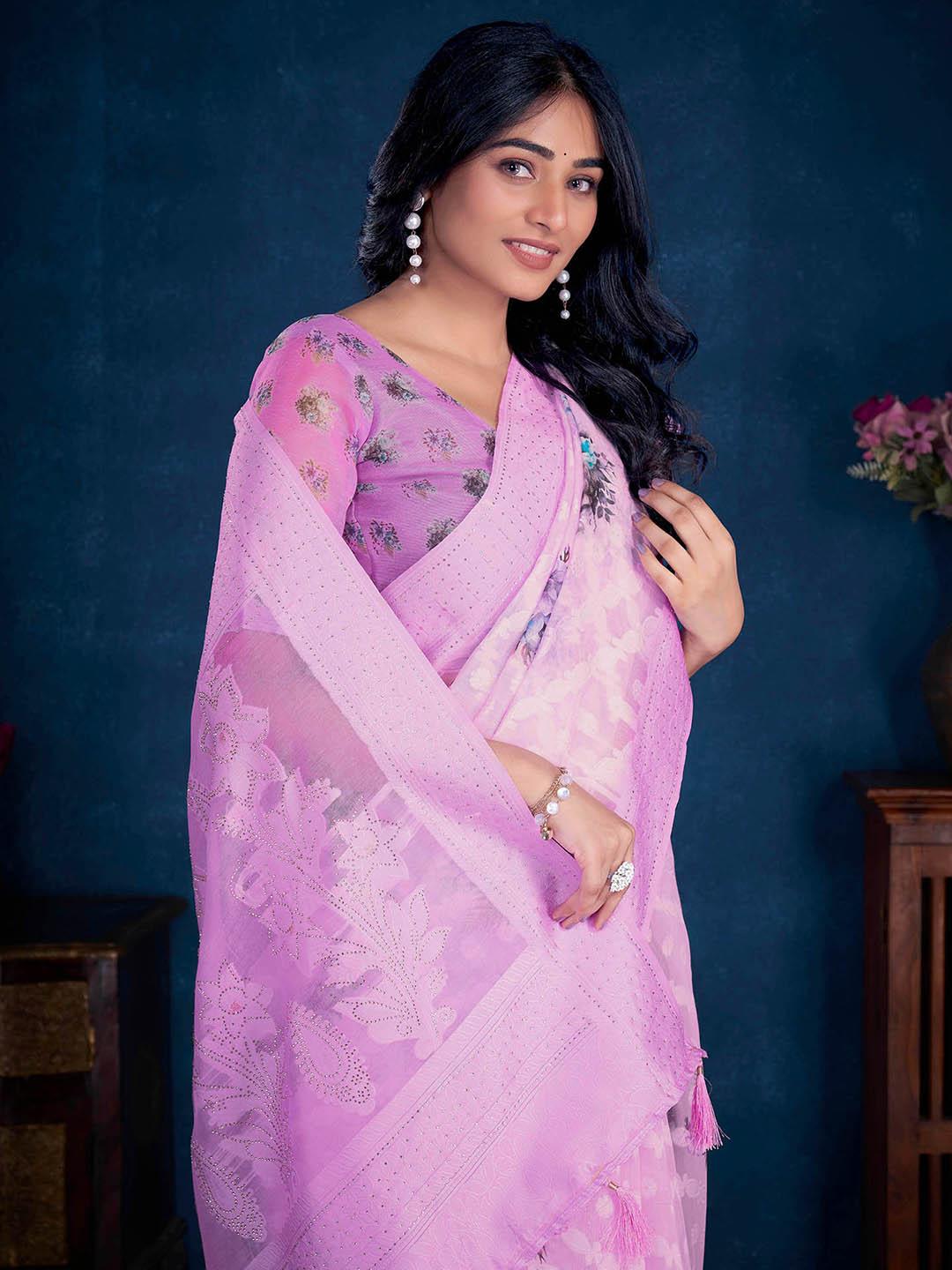 Buy Satrani Floral Woven Design Beads And Stones Saree - Sarees for ...