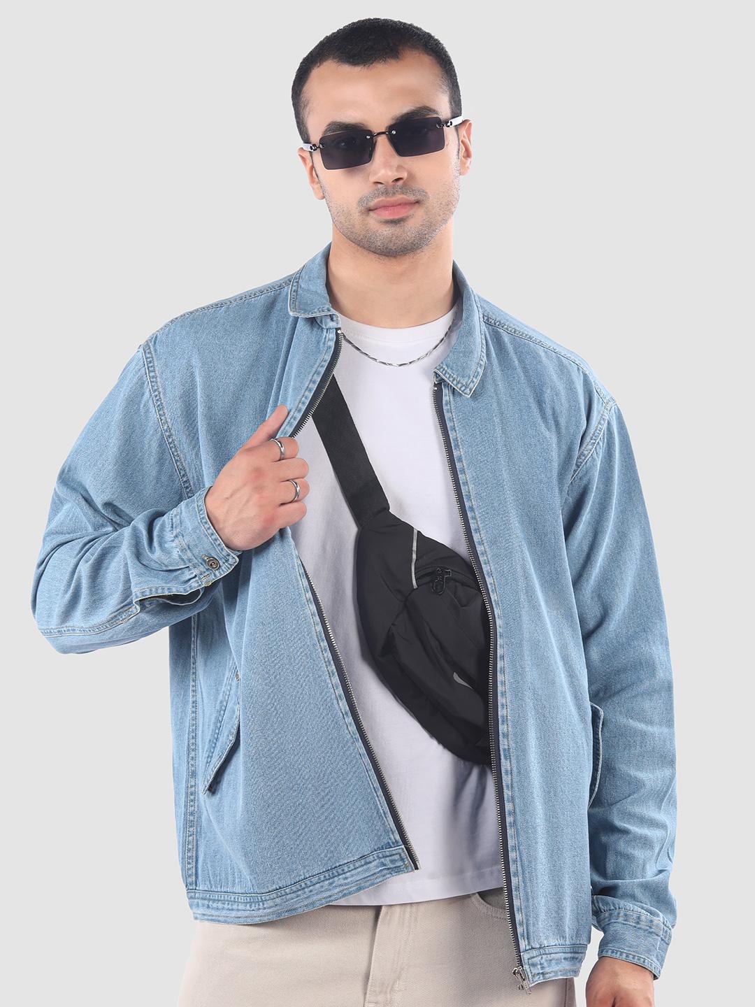 Buy Beyoung Sky Blue Denim Zipper Shacket - Shackets for Men 34545754 ...