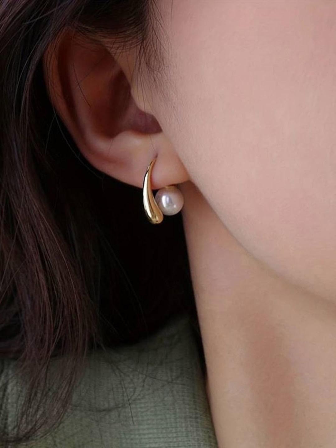 Buy Carlton London Gold Plated Pearl Fancy Half Hoop Front Back Earring ...