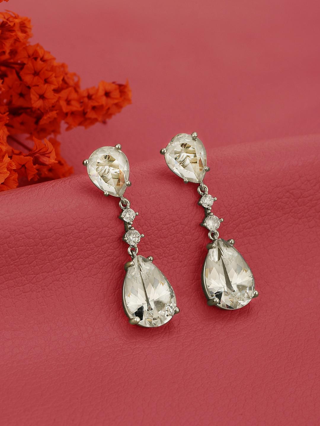 Buy Carlton London Premium Silver Plated CZ Dangling Solitaire Drop ...