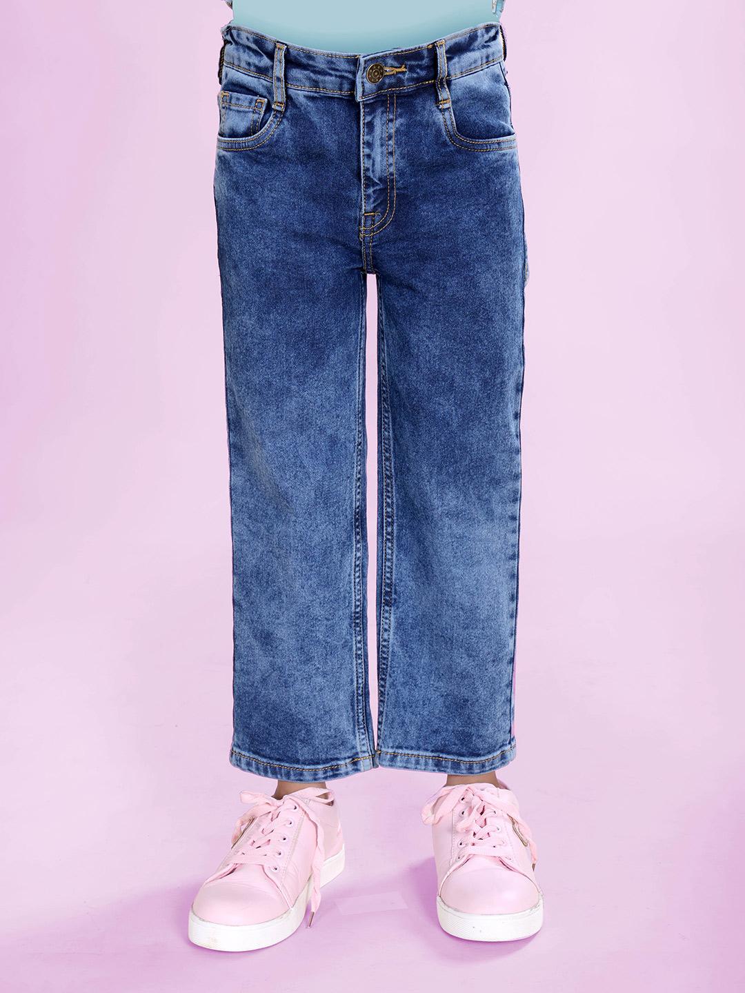 Buy KiddoPanti Denim Pant Girls Straight Fit Mid Rise Stretchable Jeans ...