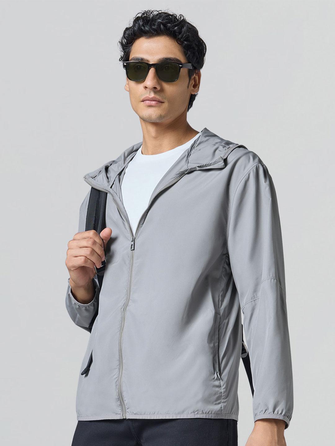 Buy XYXX Men Solid Ozone UV Protection Polyester Quick Dry Ash Grey Hooded Parka Jacket ...